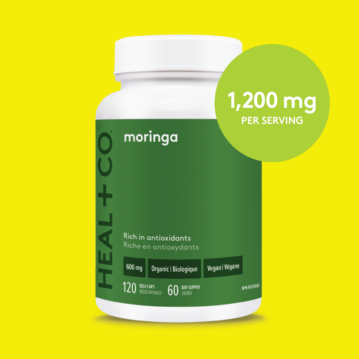 Heal + Co. Organic Moringa 600 mg 120 capsules